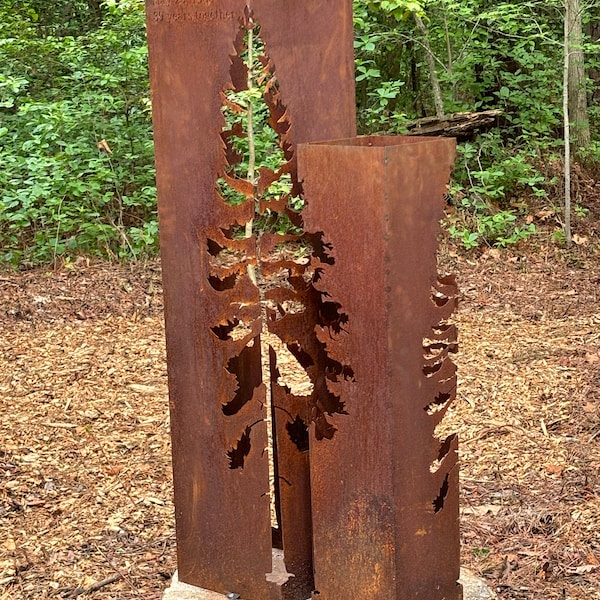 Pine Tree Garden Columns - Garden Decor - Metal Garden Sculpture - Well ...