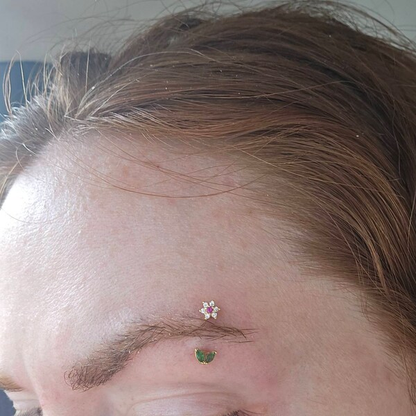 16G Flower Curved Barbell/green Leaf Cartilage Earring/rook Earring ...