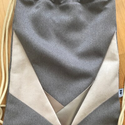 Gym Bag Canvas Triangles Beige With Zipper Pocket, Water-repellent, Gym ...