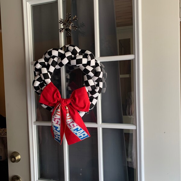 NASCAR Wreath - Racing Wreath - Racecar Wreath - Checkered Flag Wreath ...