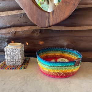 Fabric Scrap Bucket zinnia Plant Pot Cover, Fabric Rope Bowl, Fabric ...