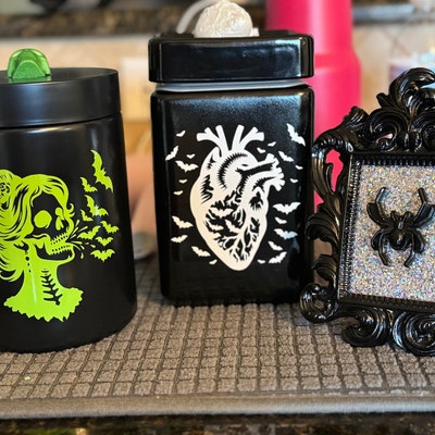 Pastel Goth PINK SWEETS JAR Black Glass Candy Dish W/ Skulls & Bat ...