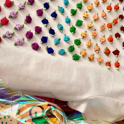 Mini Ribbon Roses With Leaf 3/8 10mm X 5/8 16mm Lots of Colors ...