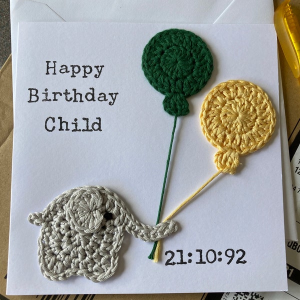 Personalised New Baby Card | Crochet Elephant New Baby Card | New Baby ...