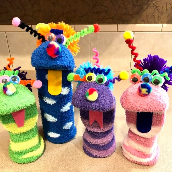 Doopalpoops Pre-made Fuzzy Sock Puppets – Handmade Cozy Puppets for ...