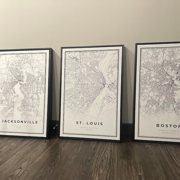 Set of 3 ANY CITY Map Posters, Personalized Map Prints, Custom ...