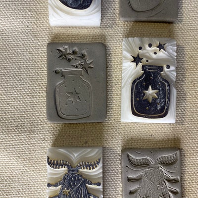 Moon Rubber Stamp, Hand Carved Rubber Stamp, Moon and Stars Stamp, Moon ...