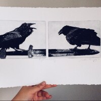 Wall Art, Goth Art, Raven Artwork , Raven, Crow, Etching, Celtic Art ...