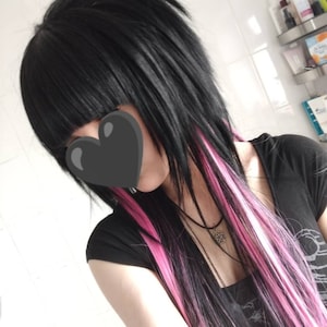 Emo Scene Wig Cosplay Mullet Styled With Bangs in Black Straight Long ...