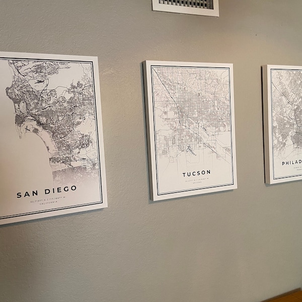 Set of 3 ANY CITY Map Posters, Personalized Map Prints, Custom ...