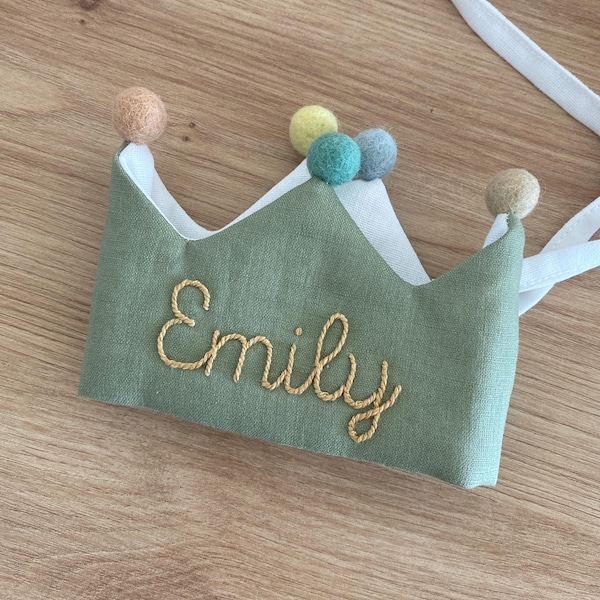 Hand Embroidered Linen Crown for Kids and Children's Birthdays ...