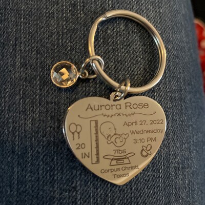 Personalized Newborn Baby Key Chain, Baby Stats Key Chain, New Mom Gift ...