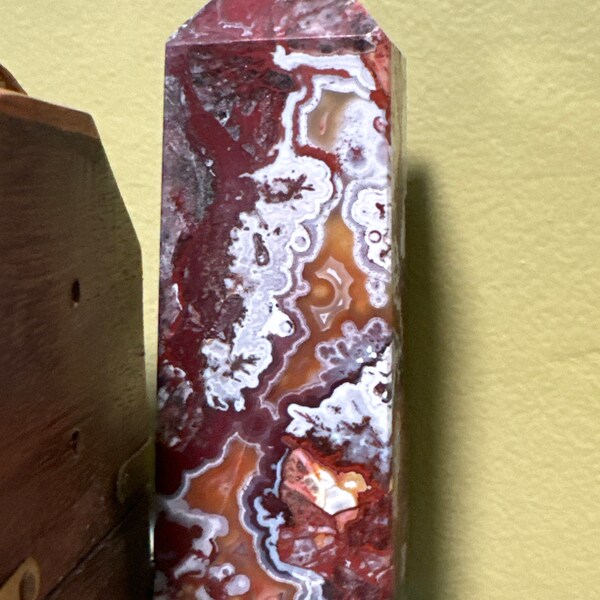 Aura Agate 6 Sided Tower Point With Quartz Crystal Caves - Etsy