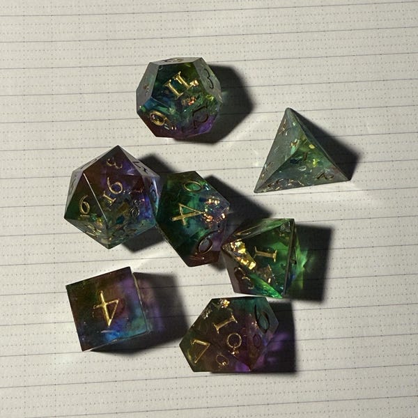 Rusty Spacerocket / Sharp Edge Dnd Dice/ 7pc Polyhedral Dice Set/ Teal ...