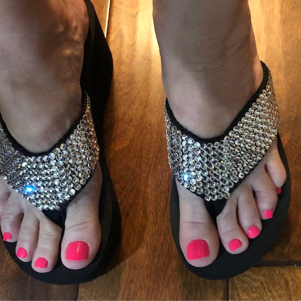 Swarovski Crystal Rhinestone Platform Flip Flop Sandals: Diamond Diva's ...