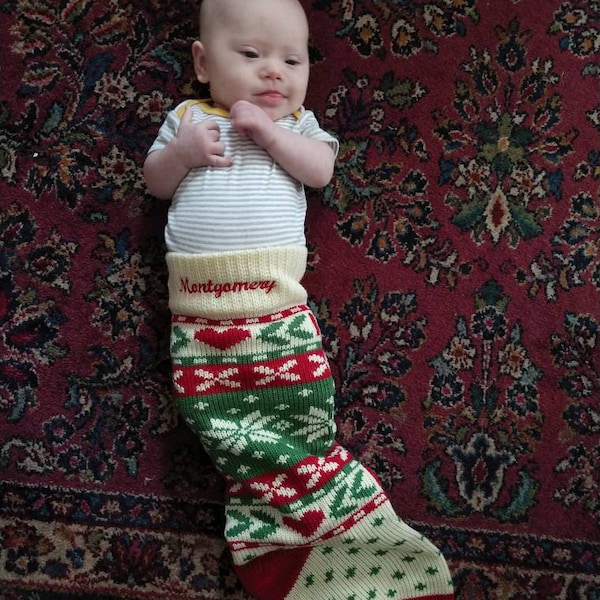 Personalized Knit Stocking, Embroidered Knit Stockings, Red Knit ...