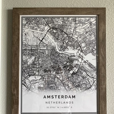 Amsterdam Map Print Minimalistic Wall Art Poster City Maps Scandinavian ...