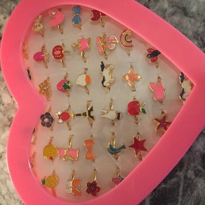 36pcs Little Girl Adjustable Rings in Box, Kids Jewelry Rings Set With ...