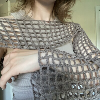 Y2k Crochet Knitted Crop Top Hollow Out Fishnet Jumper Smock Top 2000s ...