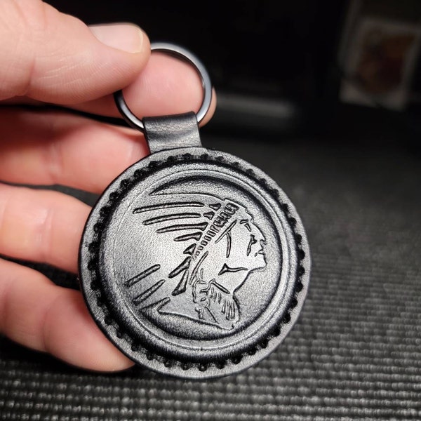 Handmade Leather Key Fob INDIAN HEAD All BLACK - Etsy