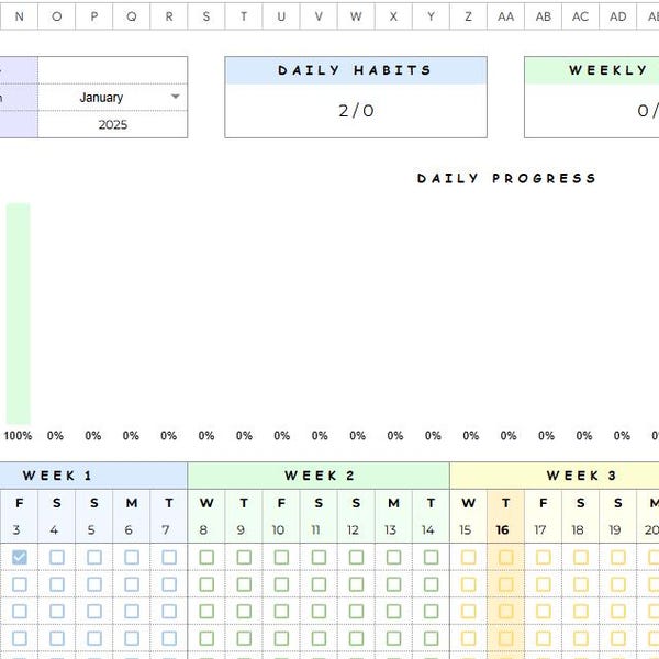 Daily Habit Tracker Spreadsheet Weekly Habit Planner Monthly Habit ...
