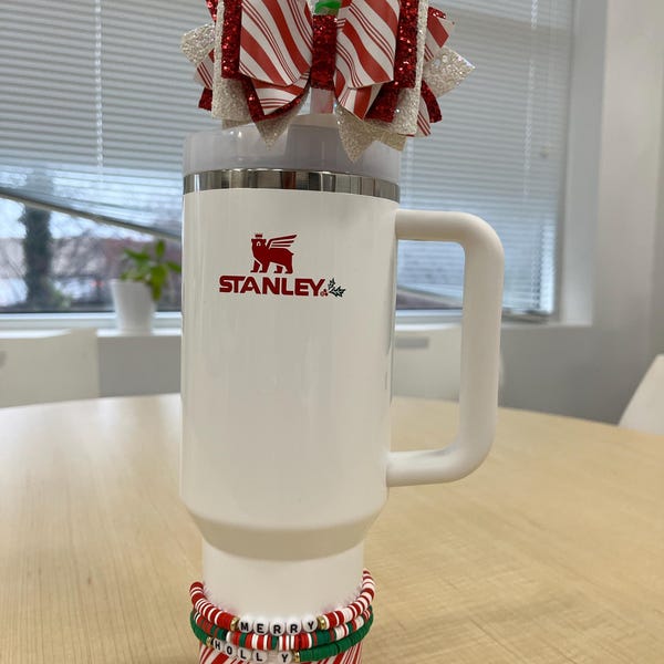 Stanley Tumbler Bow Iridescent Pink Light Pink Glitter Straw Topper ...