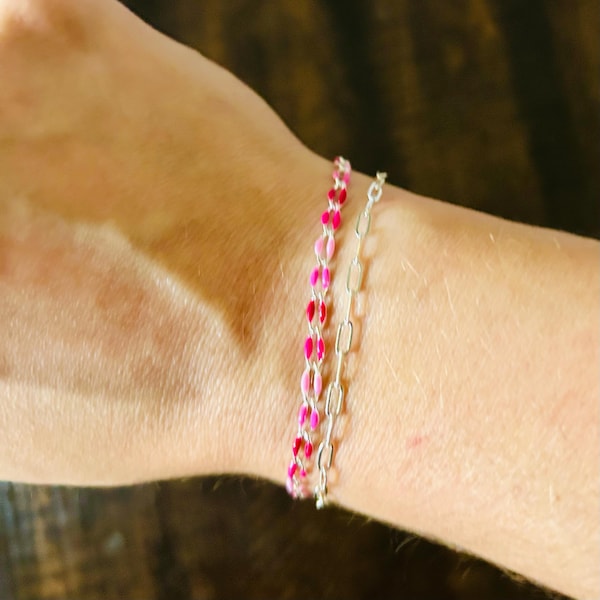 Pink Multi Color Enamel Chain, Multi Color Chain, Permanent Jewelry ...