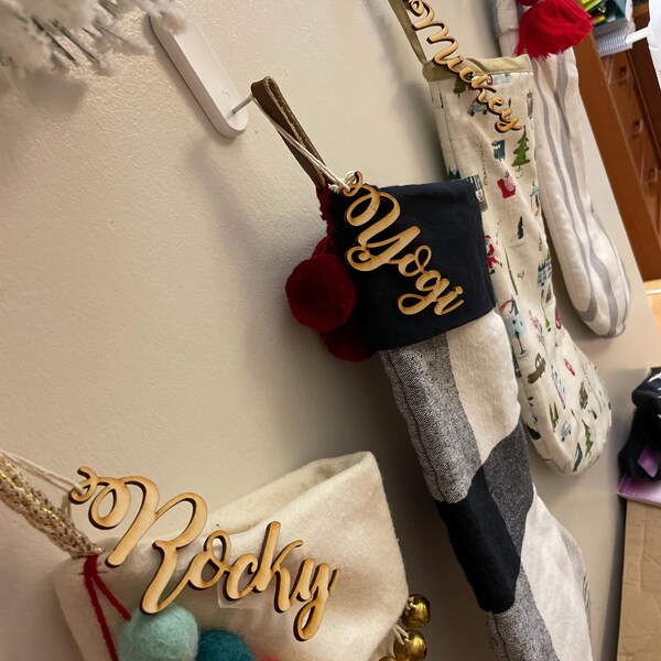 Stocking Name Tags Wooden Personalized Stocking Tag Fragile Nametag ...