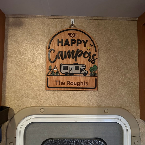 Happy Campers Personalized Welcome Sign | Camper Door Hanger | Wooden ...