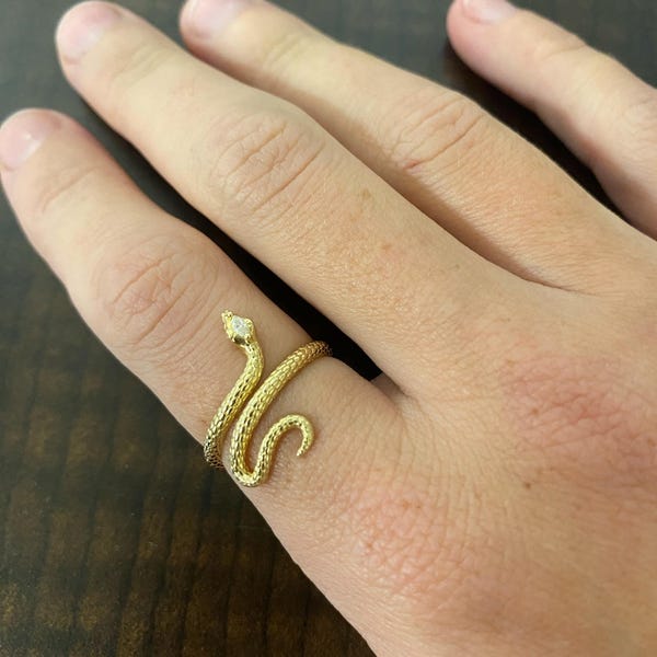 14k Solid Gold Snake Ring Moissanite Serpent Ring Handmade Ring Fashion ...