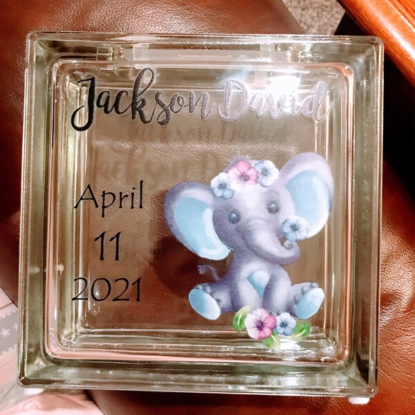 Personalized Baby Glass Block Savings Piggy Bank, New Baby Boy Gift ...