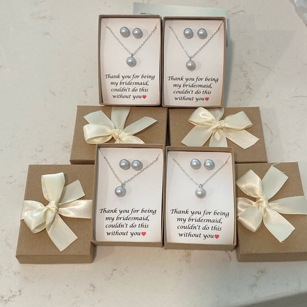 Custom Color Wedding Pearl Gift SET Pearl Necklace Earrings Bridesmaid ...