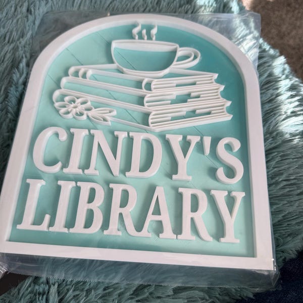 Personalized Library Sign, Custom Bookshelf Sign for Book Nook, Bookish ...