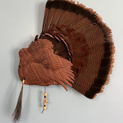 Walnut Turkey Bust Display for Tail, Beard, Spurs, Shotgun Shell, & Fan ...