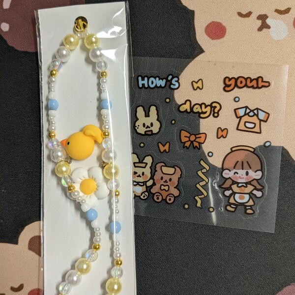 Duck Daisy Phone Strap/duck Daisy Flower Phone Charm/beaded Phone ...