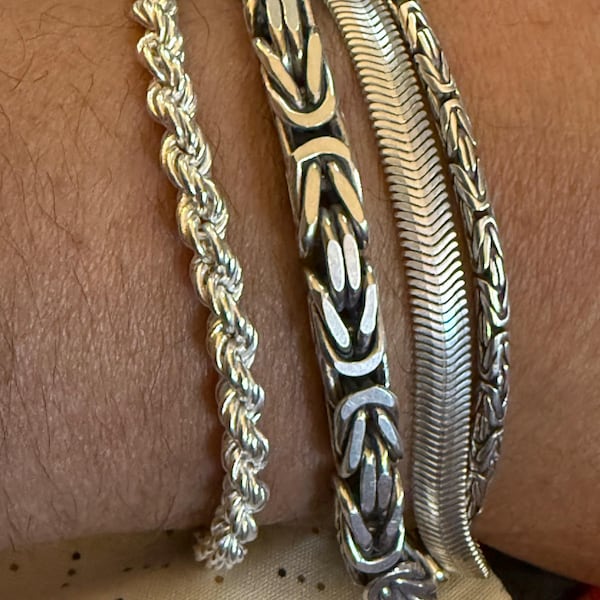 Sterling Silver Rope Chain Bracelet, Real Silver Rope Bracelet ...