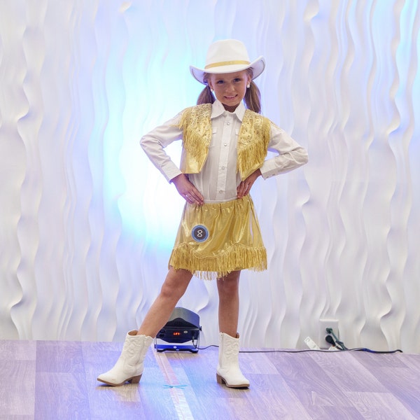 Little Girls Pink Cowgirl Vest in Ivory Satin With Pink Horse Print and ...