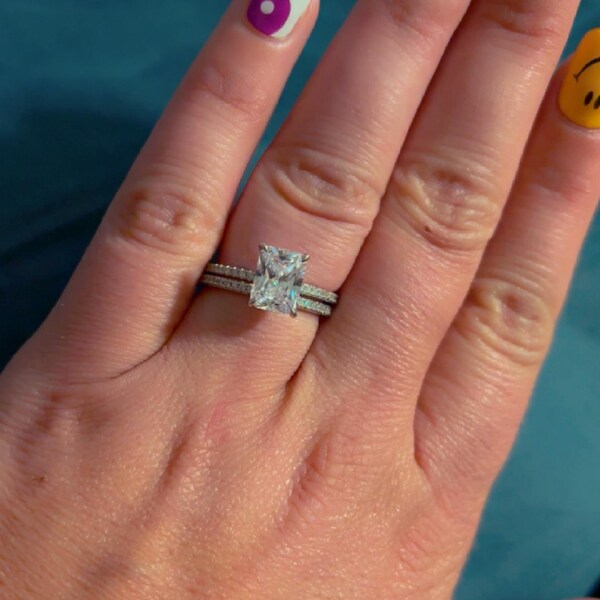 2ct Radiant Cut Engagement Ring Set, (8.5x6.5mm) Radiant Solitaire Ring ...