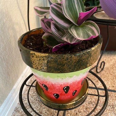 Hand Painted Terra Cotta Watermelon Pot and Matching Saucer - Etsy