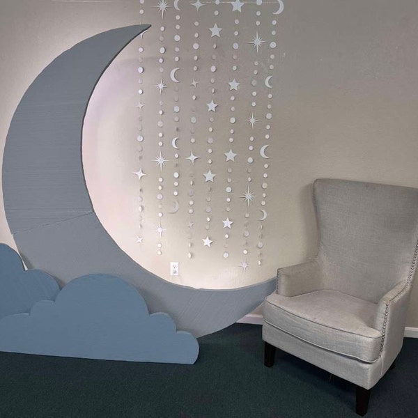 5ft, 6ft, 7ft 8ft Over the Moon and Clouds Template Backdrop ...