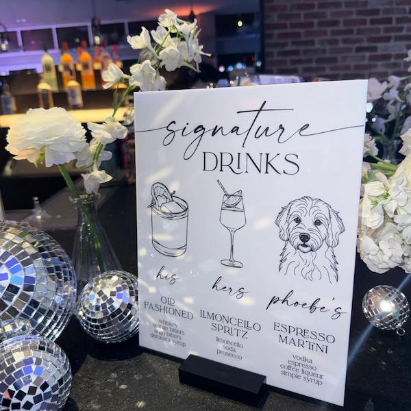 BEST SELLER Signature Drinks Hand Drawn Pet Wedding Sign for Bar ...