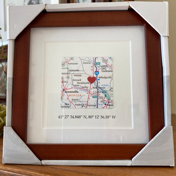 Framed Map & GPS Coordinates - Custom Map Gift - Latitude Longitude ...