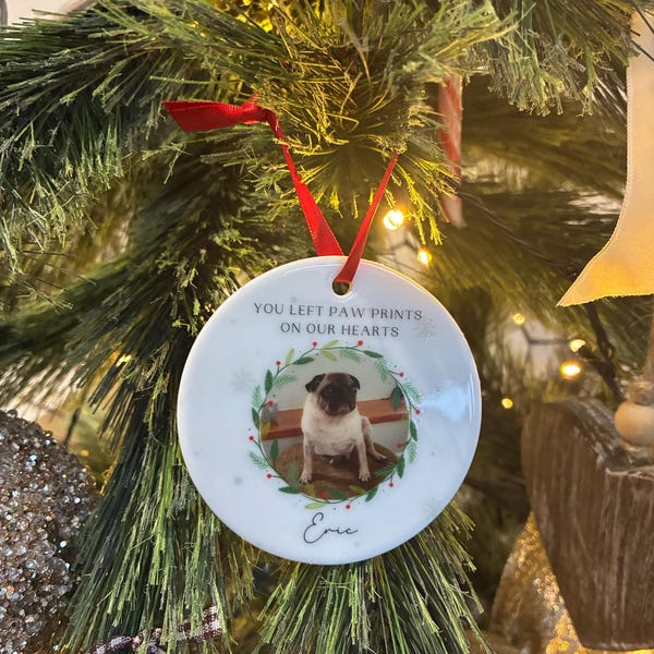 Personalised Pet Photo Christmas Memorial Bauble, Dog Photo Memorial ...