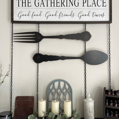 Fork Spoon Dining Room Sign Farmhouse Sign Decor Farmhouse Style Giant ...