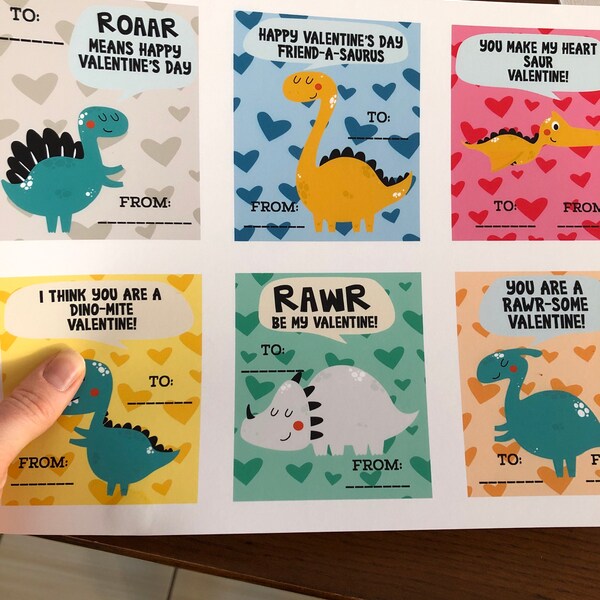 Dinosaur Valentine Set of 6 English ,CHOOSE QUANTITY , Dino, Kids ...