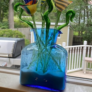 Glass Flower Arrangement Gift in a White Ceramic Vase, Custom Blown ...