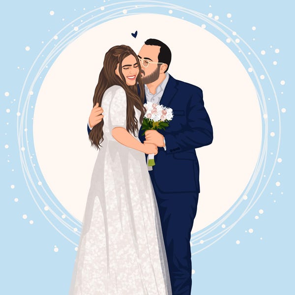 Couple Portrait, Gift for Couple, Faceless Portrait, Engagement Drawing ...