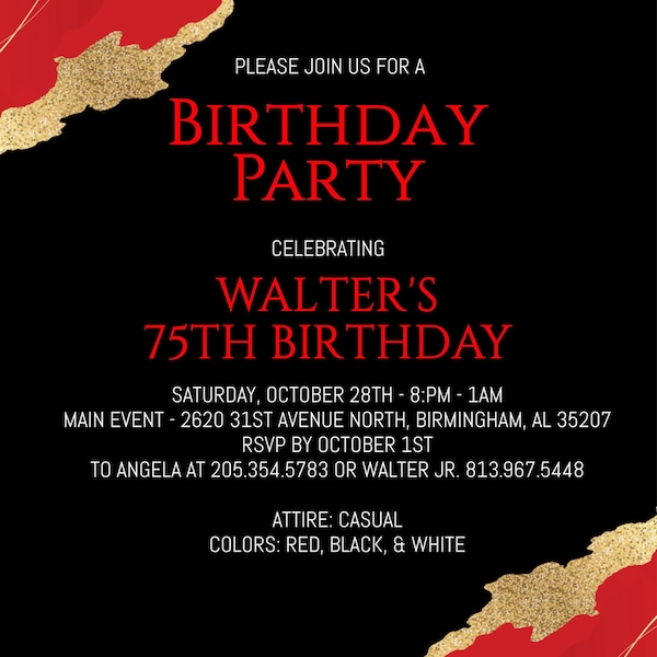 Editable Red, Gold, & Black Birthday Invitations/any Age/luxury Red ...