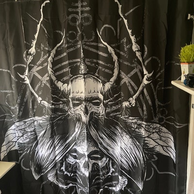 Skull Gothic Occult Satanic Fly Textured Fabric Shower Curtain-skull ...