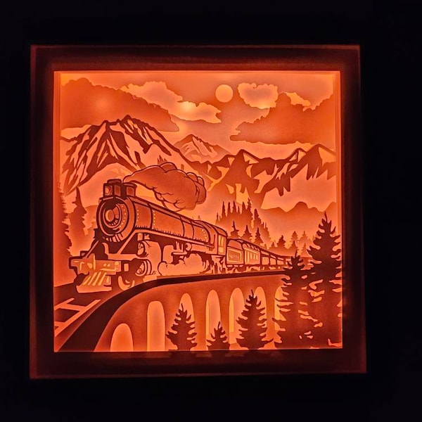 3d Old Train Silhouette, Shadow Box Templates, Paper Cut, Files for ...